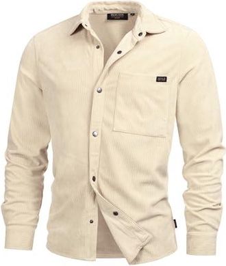 Indicode INNemoto Chemise en velours c&ocirc;tel&eacute; avec boutonni&egrave;re et col Kent | Chemise &agrave; manches longues pour homme, Fog, M