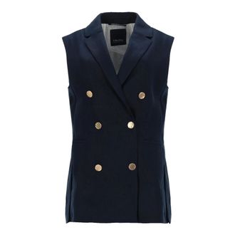 Max Mara Femme, Vestes, Bleu, Taille: 42 FR Linen Basketweave Gilet