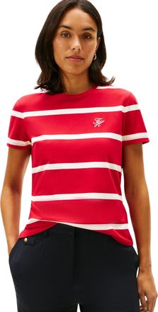 Tommy Hilfiger Damen Th Script Reg C-Nk Ss Tee Ww0Ww47809 S/S T-Shirt, RED (Primary Red/Calico STP), L