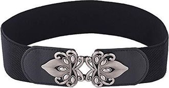 Generic Ceinture &eacute;lastique r&eacute;tro large avec boucle de ceinture automatique pour homme, Noir, taille unique
