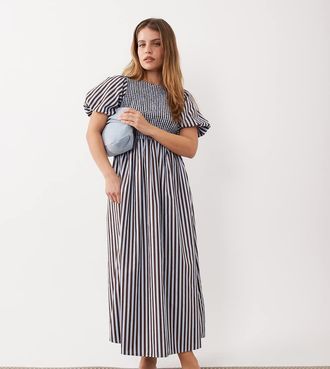 New Look Petite Robe mi-longue &agrave; fronces et rayures - Bleu