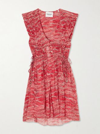Isabel Marant Anawa Minikleid Aus Bedrucktem Krepon Mit Raffungen Zum Binden - Rot