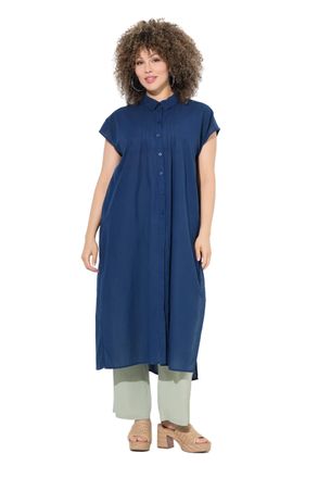 Ulla Popken Damen gro&szlig;e Gr&ouml;&szlig;en &Uuml;bergr&ouml;&szlig;en Plus Size Longbluse mit Biesen, leicht Transparent