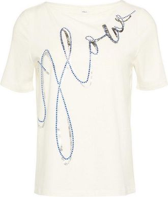 s.Oliver Kurzarmshirt T-Shirt T-Shirt mit Metallic-Print und Schmucksteinen