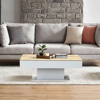 ML Design ML-Design Couchtisch mit 2 Stauf&auml;chern unter Schiebeplatte, Eiche-Optik/Wei&szlig;, 110 x 60 x 40 cm, Wohnzimmertisch mit 2 Staur&auml;ume, Beistelltisch mit Tru