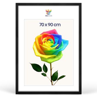 MG Design Bilderrahmen 70 x 90 cm - Posterrahmen mit Schwarz Holzrahmen (Echtholz) und bruchsicherem Acrylglas, Hoch & Quer mit verst&auml;rkter Wandaufh&auml;ngung