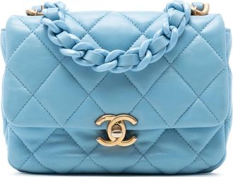 Chanel Hobo Bags - Mini Quilted Lambskin Lacquered Chain Flap - Gr. unisize - in Blau - f&uuml;r Damen