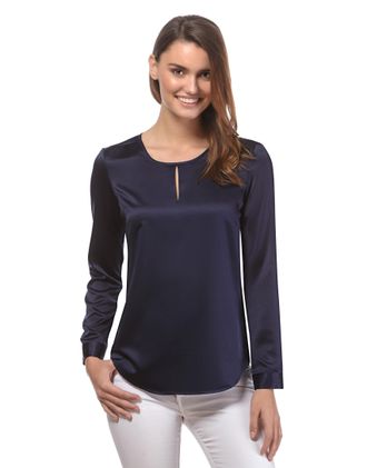 Vincenzo Boretti Bluse, leicht tailliert, Rundhals dunkelblau XS