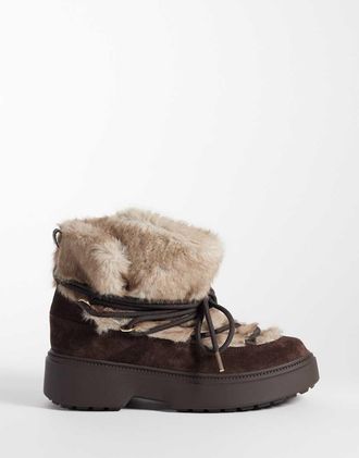 Tommy Hilfiger Lenie Schn&uuml;r-Schneestiefel mit Kunstfell in Braun