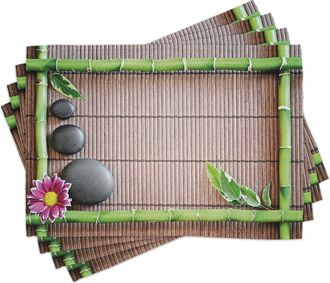 Abakuhaus Meditation Platzmatten, Spa Stein Motive, Waschbare Stoff Esszimmer Küche Tischdekorations Digitaldruck, Sepia