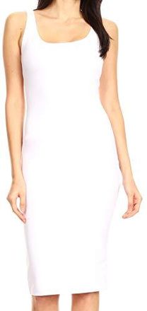 Sakkas 17-7284 - Robe mi-Longue Stretch sans Manches pour Femmes, Taille mi-Longue Made in USA - Blanc - S