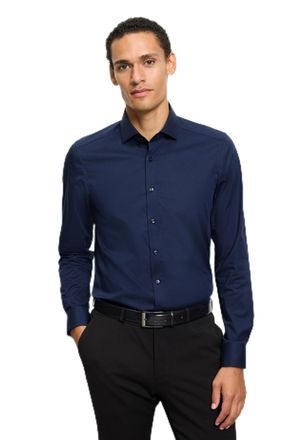 Olymp Herren Oberhemd Langarm 202584,Twill,Level 5 Body fit (15.05.2015 - F16),New York Kent-2,Marine 18,39