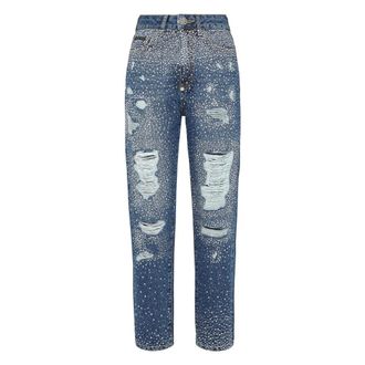 Philipp Plein Denim Hosen Boyfriend Fit Crystal - - Jeans - Damen - Blau - W28