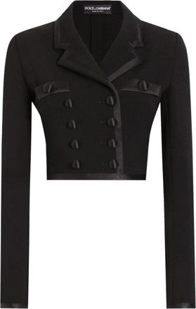 Dolce & Gabbana Femme, Vestes, Noir, Taille: 38 FR Veste Courte Crois&eacute;e en Cr&ecirc;pe de Laine