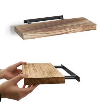 Generic Schwebendes Regal f&uuml;r Arbeitszimmer, 40 cm, rustikales Massivholz-B&uuml;cherregal f&uuml;r die Wand mit versteckter Halterung, f&uuml;r Wohnzimmer, Schlafzimmer, Ba