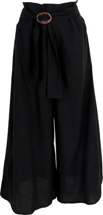 Guru Shop Luftige Sommerhose mit Kokosschnalle, Boho Palazzohose, Weite Baumwollhose - Schwarz, Damen, Baumwolle, Size:L