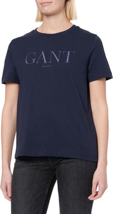 GANT Damen REG Tonal Graphic SS T-Shirt, Evening Blue, X-Large