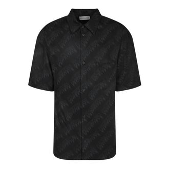 Balenciaga Flie&szlig;endes Viskosehemd mit Allover-Logo - - Shirts - Herren - Schwarzk - S