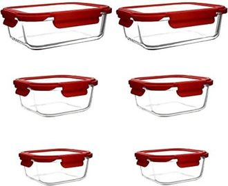 Menastyl Cuisson Set de 6 boîtes hermétiques carrées CRISTAL avec couvercle - 6014107 - Idéales pour conserver vos aliments
