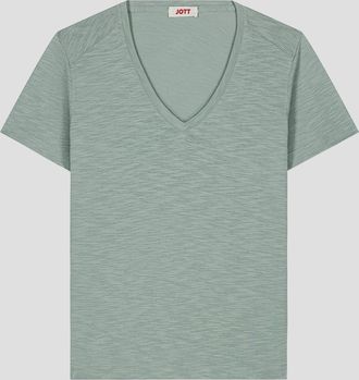 Jott T-shirt col V femme en coton Vert min&eacute;ral Sonia - Taille XXL