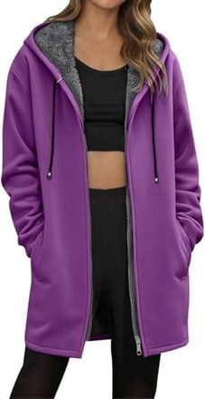 Generic Veste dhiver longue pour femme - Veste de surv&ecirc;tement avec capuche doubl&eacute;e en polaire - Veste de mi-saison - Couleur unie - Manteau baggy - Avec poche