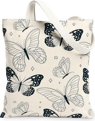 Generic Sacs fourre-tout en toile motif papillon, sacs r&eacute;utilisables &eacute;l&eacute;gants &agrave; motif dinsectes, sacs l&eacute;gers et lavables en toile pour les voyages en plein ai
