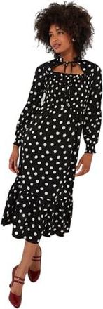 Joe Browns Retro Monochrome Polka Dot Midi Dress with Neck Ties Robe d&eacute;contract&eacute;e, Noir, 42 Femme