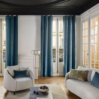 Madura Rideau &Agrave; Oeillets Dor&eacute;s Dalila Bleu de gris - BLEU