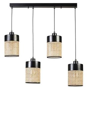 Opviq Elegant Rattan & Metal Chandelier, Adjustable Height, 70 cm Total Height, 14 cm Cap Diameter, E27 Socket, Stylish Black & Natural Rattan Design for Mo
