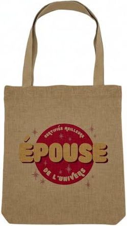 Fabulous Sac Shopping Tote Bag Aspect Lin - Certifi&eacute;e meilleure Epouse de lunivers Cercle Famille Mariage - Sac de Courses Toile Epaisse 360g Beige Naturel Cab