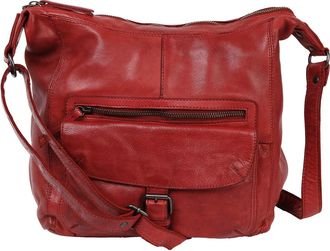 Bear Design Shopper Beuteltasche Schultertasche Anna CL32612 gewaschenes Leder Vintage Used Look 30/27/9 cm (Rot)