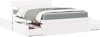 vidaXL Bett mit Schubladen und Matratze Wei&szlig; 140x190 cm Massivholz Vidaxl