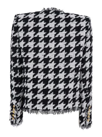 Balmain Womens Black And White Jacket With Check Motif Cotton Blazers