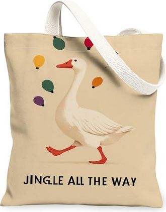 Generic Jingle All the Way Sac fourre-tout en toile Motif oie ludique Sacs de courses l&eacute;gers r&eacute;utilisables Sacs de courses pour les vacances, beige, 13x15 Inc