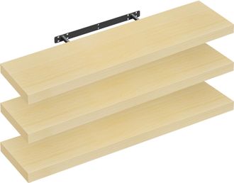 Woltu Wandregal 3er Wandboard Bücherregal Regale für Deko Wandablagen aus MDF Holz,Hängeregal Gelb Eiche, 90x22.9x3.8 cm RG9370kei-3