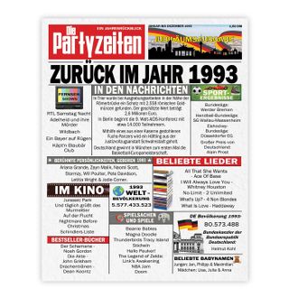 Stuff4 33. Vintage Bilder Poster Ungerahmt - Zur&uuml;ck im Jahr 1993 Zeitung - Wandbilder Wohnzimmer Schlafzimmer Vintage 32 Jahrgang Geboren, 20cm x 25cm Wand D