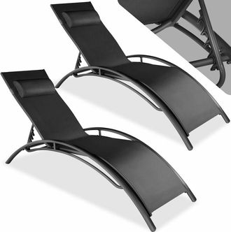 TecTake Lot de 2 transats avec coussin t&ecirc;te