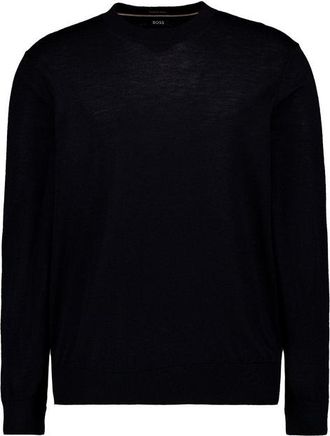 HUGO BOSS Herren Pullover schwarz Merinowolle unifarben