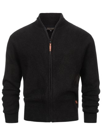 Indicode Herren INPeace Cardigan Strickjacke mit Stehkragen | Feinstrickjacke mit Rei&szlig;verschluss f&uuml;r M&auml;nner Black, M