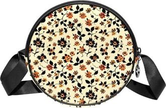 Generic Sac &agrave; bandouli&egrave;re rond pour femme, petit sac &agrave; bandouli&egrave;re &agrave; motif floral avec fermeture &eacute;clair, bretelles r&eacute;glables, sac &agrave; main rond d&eacute;contract&eacute; pour