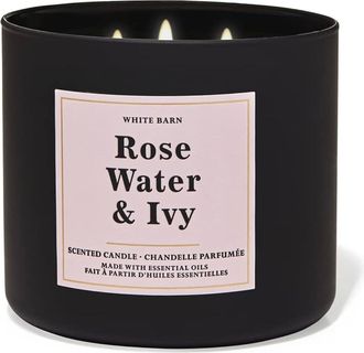 Bath & Body Works Bath and Body Works White Barn Kerze mit 3 Dochten und ätherischen Ölen, 411 ml, 2021 Kerndüfte (Rosenwasser und Efeu)