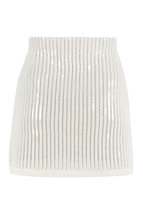 Self Portrait Womens Knitted Mini Skirt White Cotton