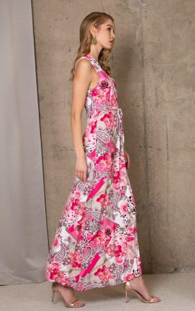 Passioni Maxikleid mit Bindeg&uuml;rtel und V-Ausschnitt Maxikleid mit floralem Print und Bindeg&uuml;rtel