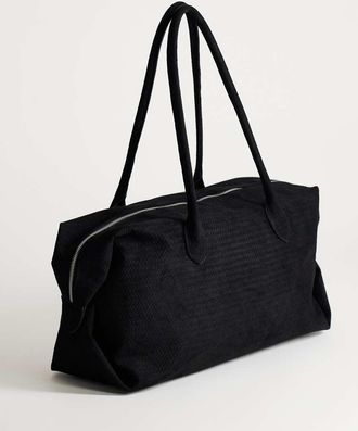Topshop Tabby gro&szlig;e Weekender-Tasche aus Wildlederimitat in Schwarz mit Webstruktur