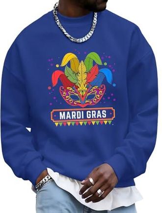 Generic Mardi Gras Sweat-shirt pour homme - Pull tendance &agrave; col rond amusant et d&eacute;contract&eacute; avec imprim&eacute; graphique pour f&ecirc;tes de fin dann&eacute;e, noir fonc&eacute;, XL