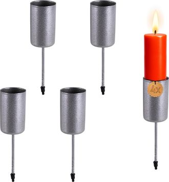 Matches 21 Kerzenhalter 4er Set Metall Silber Ø 2,3 cm mit Stab - Adventskranz Kerzentüllen für Stabkerzen