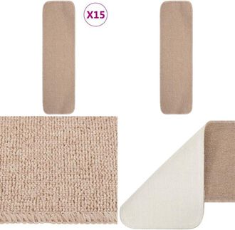 vidaXL Antirutsch Stufenmatten 15 Stk. 75x20 cm Beige Rechteckig - Treppenmatte - Stufenmatte - Anti-Rutschmatte - Badezimmermatte - Treppenl&auml;ufer - Home &