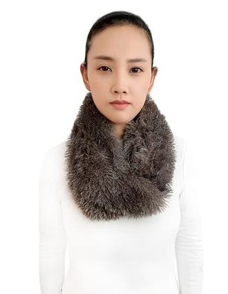 Lina & Lily &Eacute;charpe Tube Snood en Fausse Fourrure Poils Longs Boucl&eacute;s pour Femme Hiver (Gris Fonc&eacute;)