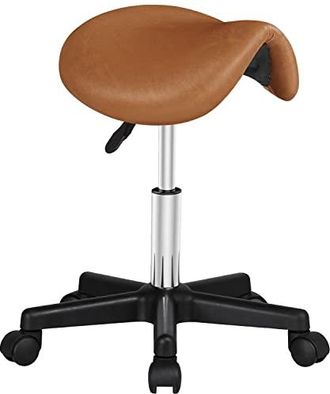 Yaheetech Tabouret roulettes Professionnel PU Tabouret Ergonomique Selle De Cheval Anti Mal De Dos à roulettes Pivotantes Hauteur Réglable 45,5-60 cm Brun Rétro
