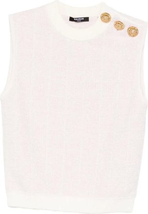 Balmain Femme, Tops, Rose, Taille: 38 FR Top court en tweed avec boutons